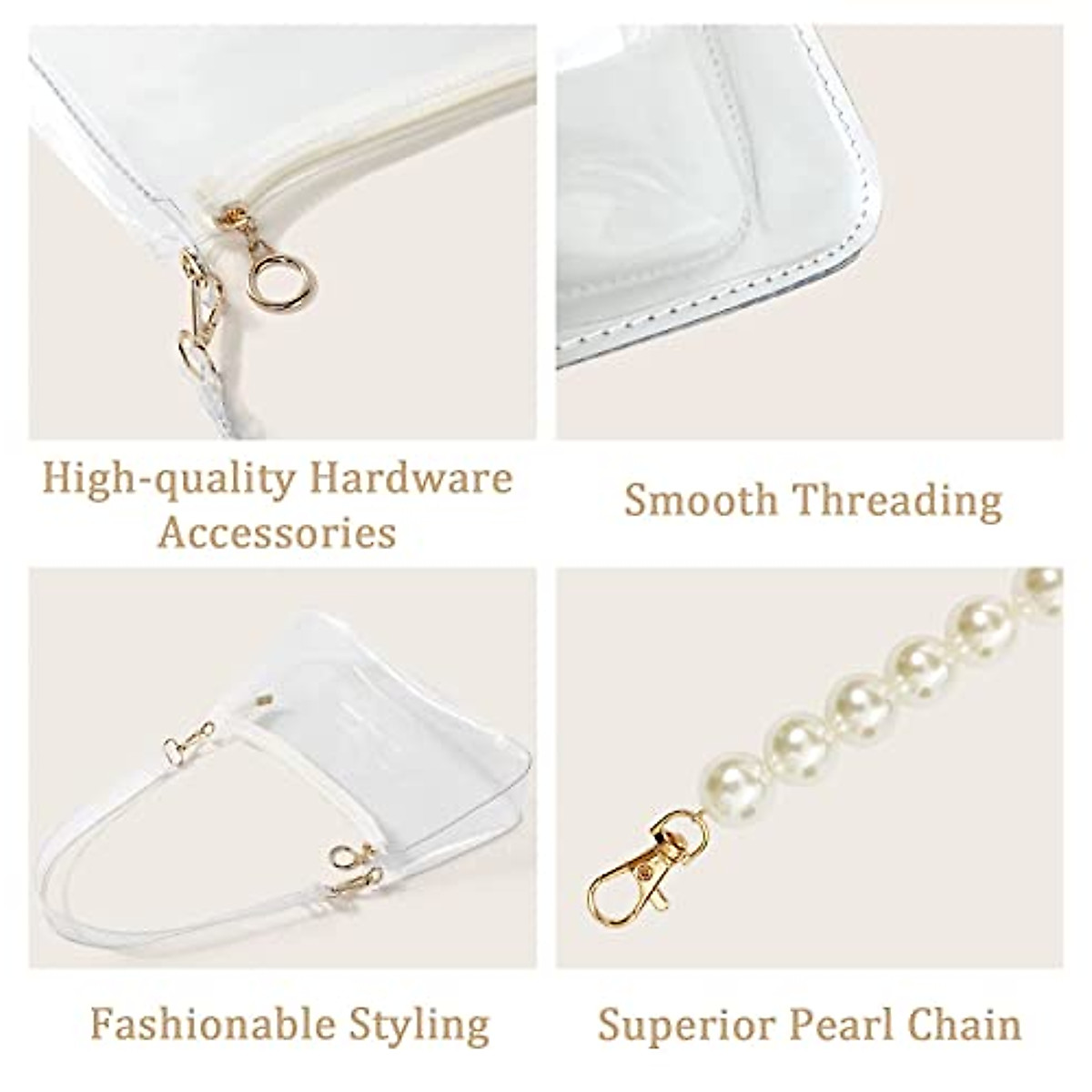 Sintra Clear Purse for Women, Clear Cute Hobo Tote Handbag Mini Clutch Bag with Pearl chain Stadium Approved for Concerts, See Through Transparent Bag, Gift for Women