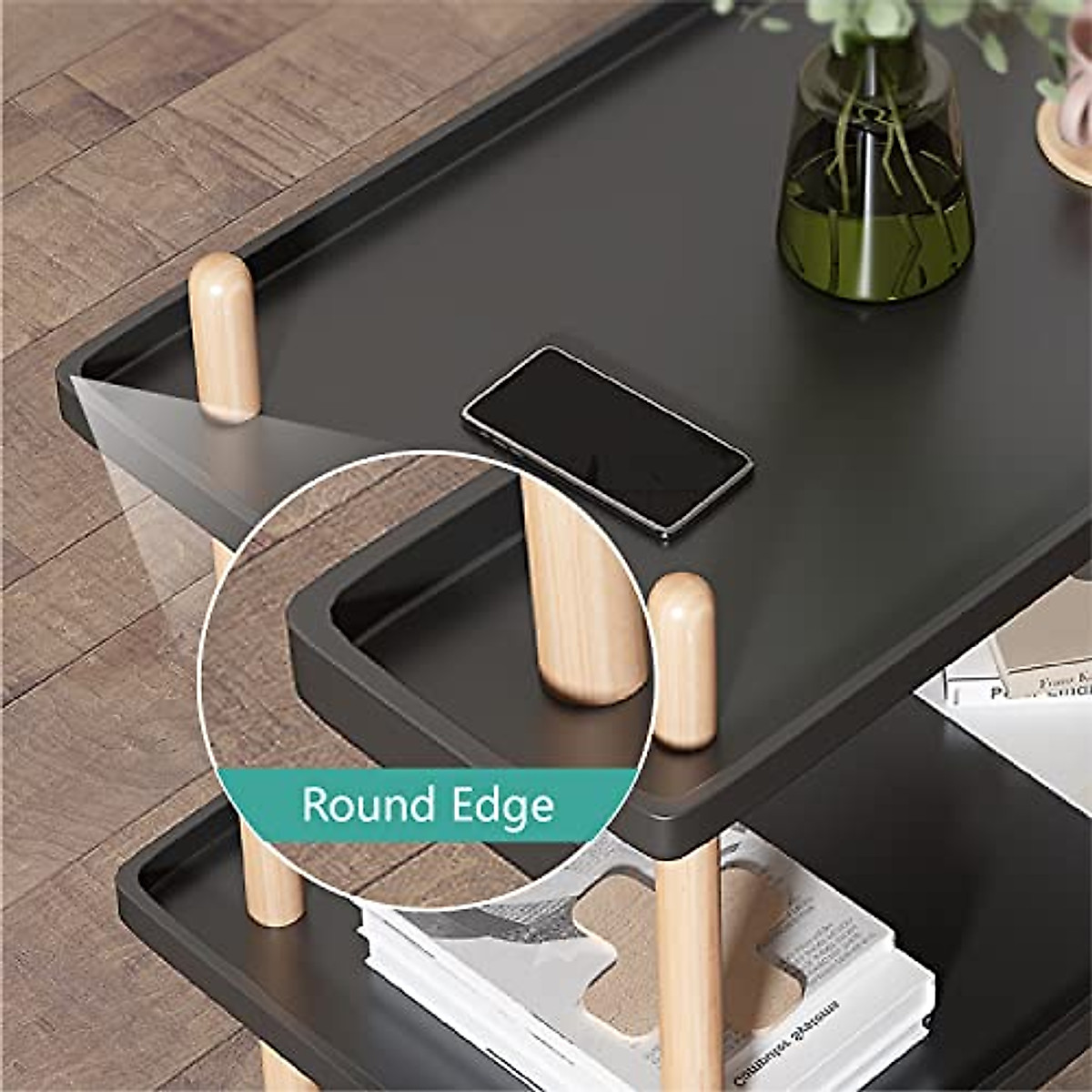 N&V Double Layer Trolly Side Table (Black)