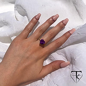Takar Heart-Shaped Amethyst Ring, 7 mm Heart Solitaire Purple Stone Ring, 10K gold Rings for Women, Wedding/Engagement Gold Jewelry Gift For Her In White, Yellow, and Rose Gold MADE IN USA.