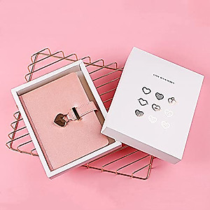 MYUOOT B6 Heart Shaped Combination Lock Diary with Key PU Leather Journal Diary with Lock and Key Journal Notebook with Lock Locking Journal Diary Notebook for Girls Boys Men Women, Pink