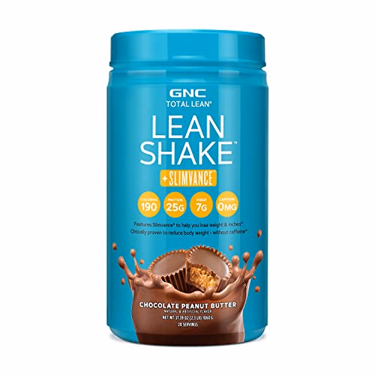 GNC Total Lean Shake + Slimvance | Caffeine Free Protein Powder, Helps Reduce Body Weight | Chocolate Peanut Butter | 20 Servings