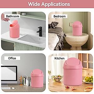 HERCHR Plastic Mini Swing Lid Trash Can, Pink, 6"