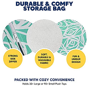 5 STARS UNITED Stuffed Animal Storage Bean Bag – Toy Storage Organizer and Bean Bag Chair for Kids Holds up to 90+ Plush Toys – Cotton Canvas Bags Cover for Boys and Girls Ages 4-11, Mint Roses