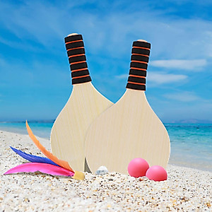 SEWACC Paddle Ball Game Beach Tennis 2 Wooden Racket with 5 Birdies 5 Balls 2 Handles Racquet for All Ages