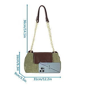 Hyuyikuwol Women Corduroy Shoulder Crossbody Bag Casual PU Small Square Satchel Purse with Chain Strap, Green