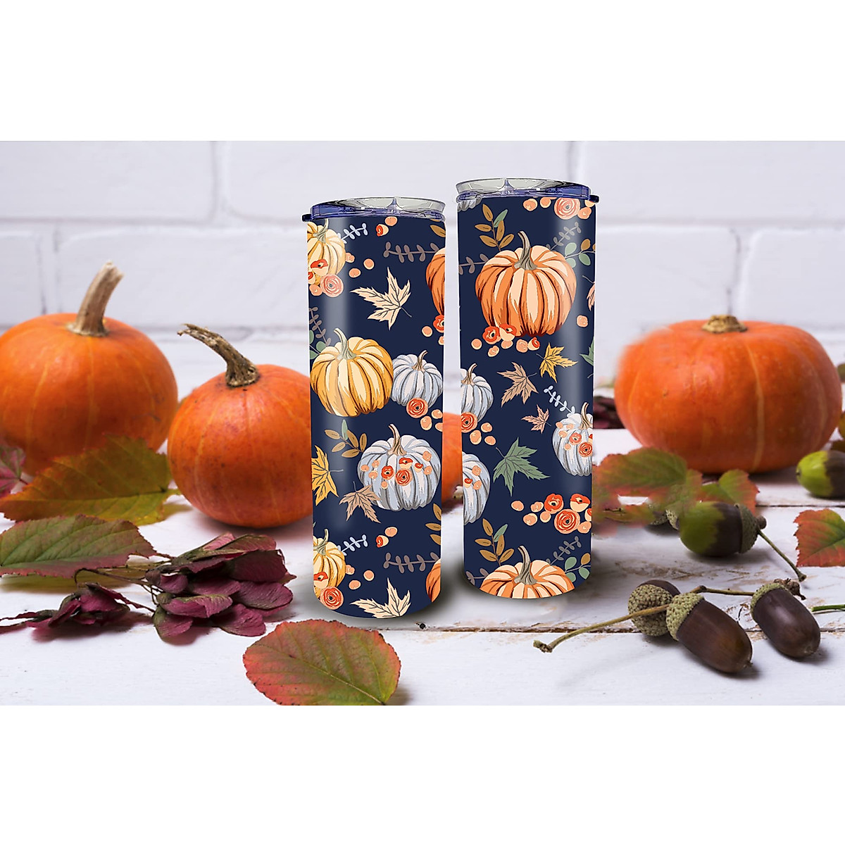 FALO 20 Oz Stainless Steel Pumpkin Tumbler Festival Pumpkin Fall Lover Tumbler Gift For Women For Mom