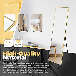 VENERA Floor & Full Length Mirrors - Sturdy Full Length Body Mirror - White Aluminum Framed Full Length Mirror with Stand for Bedroom - 65” Modern and Tall Bedroom Mirror with Stand