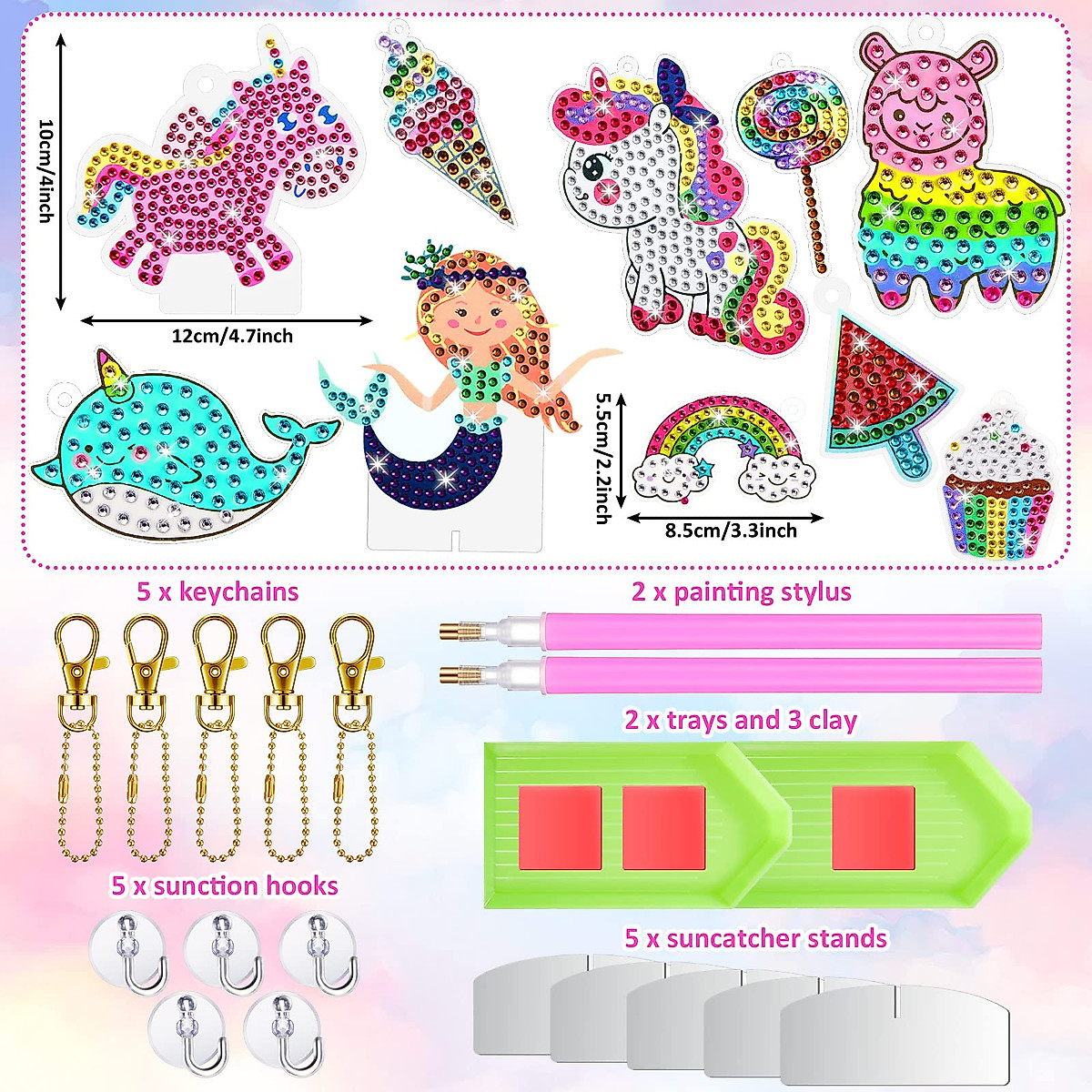 27 Pcs Kids Diamond Painting Art Crafts for Kids Diamond Painting Kits Unicorn Mermaid Dolphin Diamond Stickers Painting Suncatchers with Keychain Diamond Art Christmas Gift for Girls Boys Ages 3-12