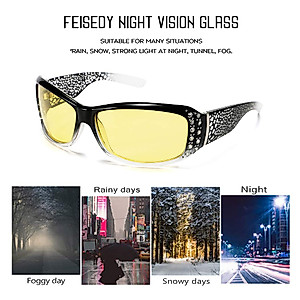 FEISEDY Women Yellow Sunglasses Wrap Around Anti Glare Driving Night Glasses B2547