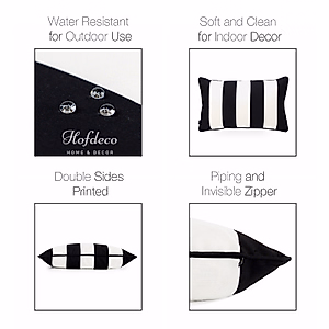 Hofdeco Decorative Lumbar Pillow Cover ONLY Indoor Outdoor Water Resistant Canvas Modern Black Stripes 12"x20"