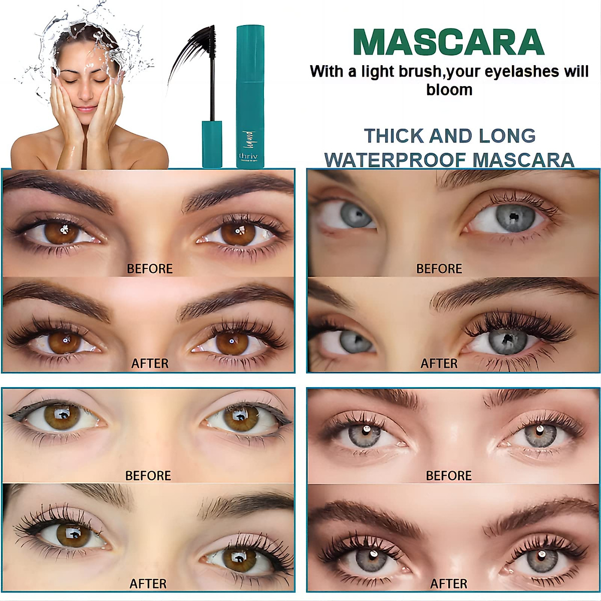 2023 NEW 𝐓𝐡𝐫𝐢𝐯𝐞 Mascara, Liquid Lash Extensions Mascara, Long-lasting Mascara Makeup, Black 10.7g/0.38 OZ