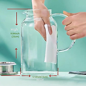 Glass Pitcher，85oz/2500ml Jug with Lid,Glass Carafe for Hot/Cold Water, Iced Tea Pitcher, Pitcher for Coffee