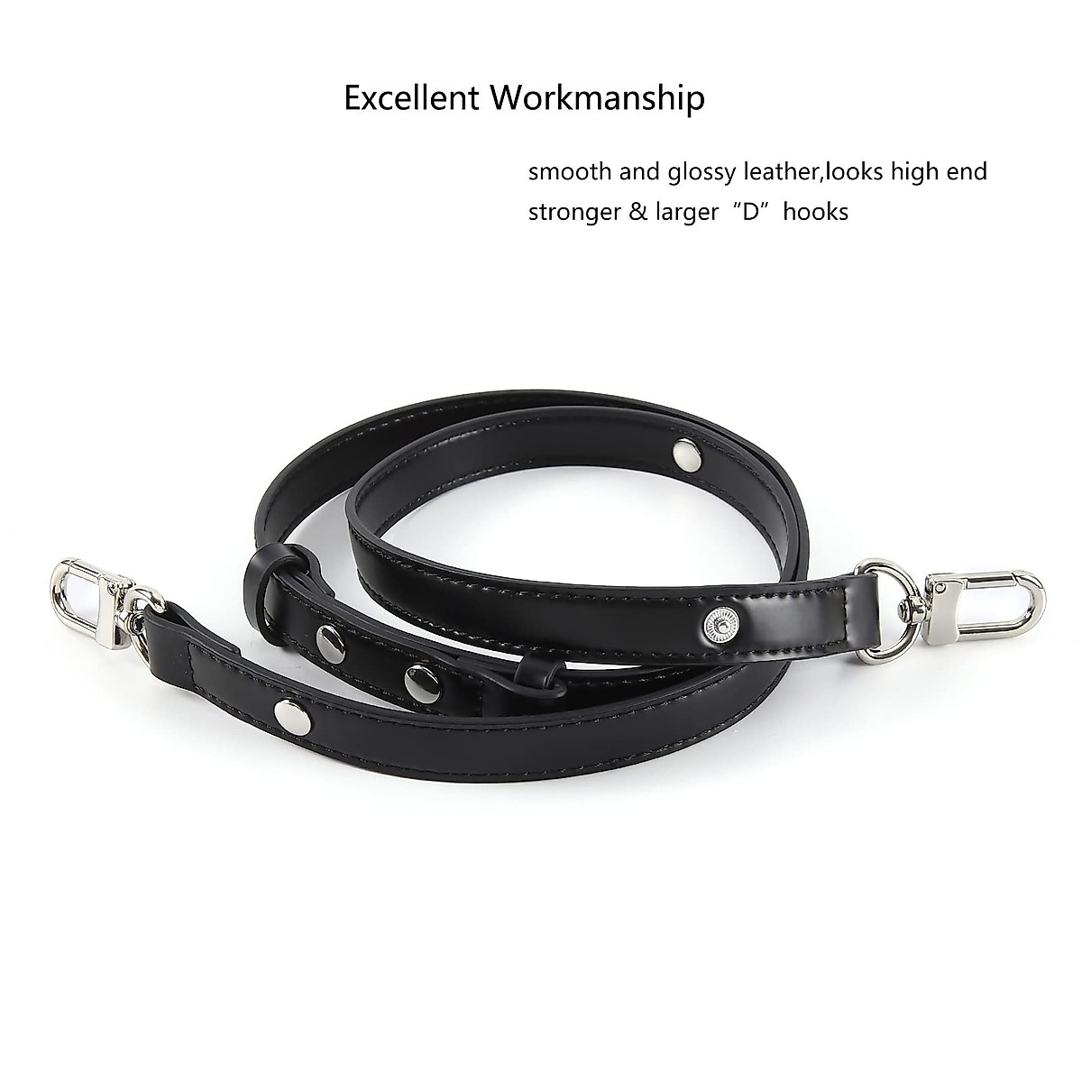 Xiazw Adjustable PU Leather Purse Handle Shoulder Crossbody Strap for Handbag Bucket Bag (Black - Silver)