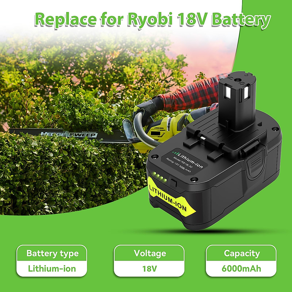 MAFACBAC P189 18V Battery Replacement: for Ryobi 6.0 AH Lithium-ion 18 Volt One Plus P108 P102 P103 P104 P105 P107 Drill Tools-PBP005 Cordless Power Lithium Battery