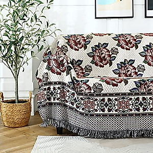 YASHLIE Vintage Large Woven Throw Blanket 78x90 Knit Blanket Chair Cover Bed Blanket (Classical Style/B, Queen Bed 78 * 90)