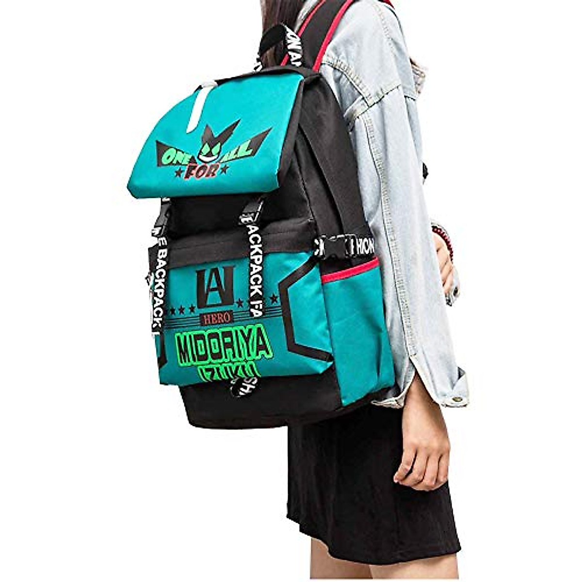 blackniuniu MHA Backpack Izuku Midoriya Backpack BNHA Backpack My Hero Backpack with Izuku Journal Notebook, Green, Large