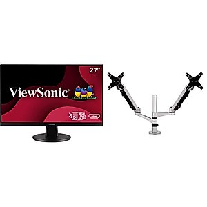 ViewSonic VA2747-MH 27 Inch Full HD 1080p Monitors and LCD-DMA-002 Spring-Loaded Dual Monitor Mounting Arm with Vesa Mount
