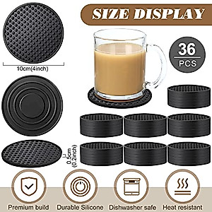 36 Pcs Silicone Coasters for Drinks Non-Slip Silicone Drink Coasters Heat Resistant for Protects Any Table Type Tabletop Coffee Bar Black Coasters