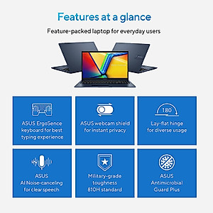 ASUS Vivobook 15 Laptop 2023 , 15.6" Full HD Display, Intel Core i3 1215U(Up to 4.4GHz), 12GB RAM, 512GB SSD, Intel UHD Graphics, Wi-Fi, Bluetooth, Business Thin and Light Notebook, Windows 11 S