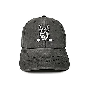 ZKFE Dog Lover Gifts, Embroidered German Shepherd Hat for Men Women, Washed Black Baseball Cap, Cotton Adjustable Dad Hat