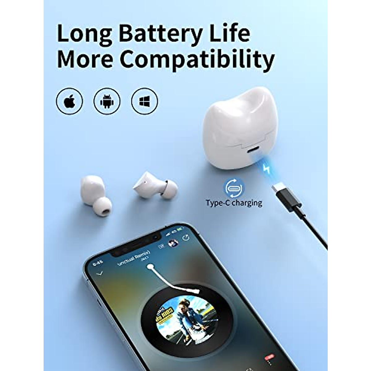 Wireless Earbuds for Kids, Wireless Headphones with Cute Panda Charging Case with Mic, Noise Cancelling,Typ-C Charging, 3D Stereo Waterproof Bluetooth ear buds for Sport & Outwork,3 x ear caps(S,M,L)
