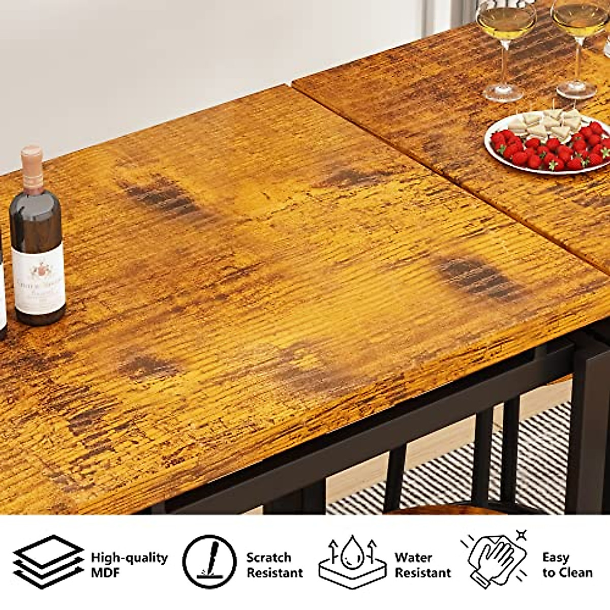 AWQM Bar Table and Chairs Set Industrial Counter Height Pub Table with 4 Chairs Bar Table Set 5 Pieces Dining Table Set Home Kitchen Breakfast Table, Black and Industrial Brown