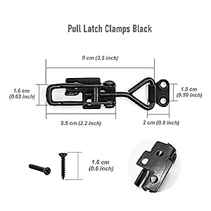 GouZaak 4 Pack Adjustable Black Toggle Clamp Latch (4001) Heavy Duty 220 lbs Toggle Latch & Quick Release Metal Pull Latches, Easy to Install for Lid Box Case Door Smoker room(20pcs 0.6" Screws)