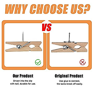 50 PCS Push Pin with Wooden Clips, Durable Wooden Push Pins, Decorative Pushpins Tacks Thumbtacks, Tacks for Cork Board Artworks Notes Photos, Craft Projects, Offices and Homes (Burlywood)