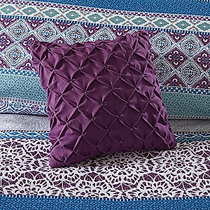 Intelligent Design Cozy Comforter Set Casual Boho Pieced Design, Modern All Season Bedding Set with Matching Sham, Decorative Pillow, Full/Queen, Joni Purple 5 Piece (ID10-1099)