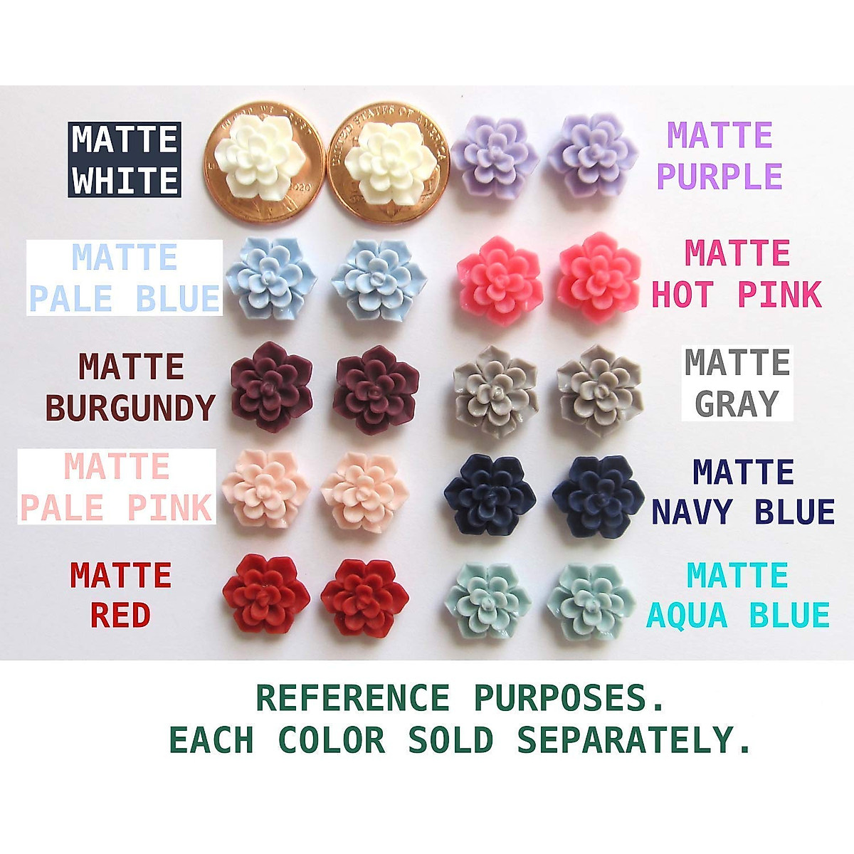 Titanium Succulent Earrings Hypoallergenic Cadmium & Nickel Free Posts - 3D Plastic 13mm Handmade Stud Earrings for Sensitive Ears (Matte Aqua Blue)