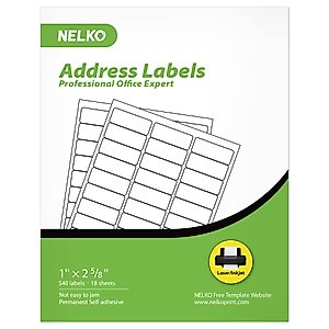 Address Labels, 1" x 2-5/8" NELKO Shipping Address Labels for Laser & Inkjet Printers