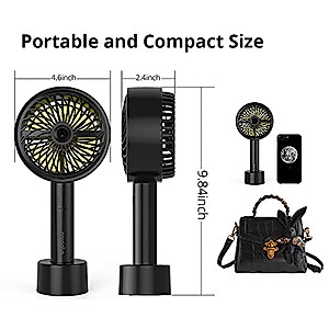 Aeroplus Mini Fan 5" Handheld Personal 3 Speed Rechargeable Battery Operated with Misting Option weatherproof includes dock & cable (Black) desk fan for home kitchen office travel camping