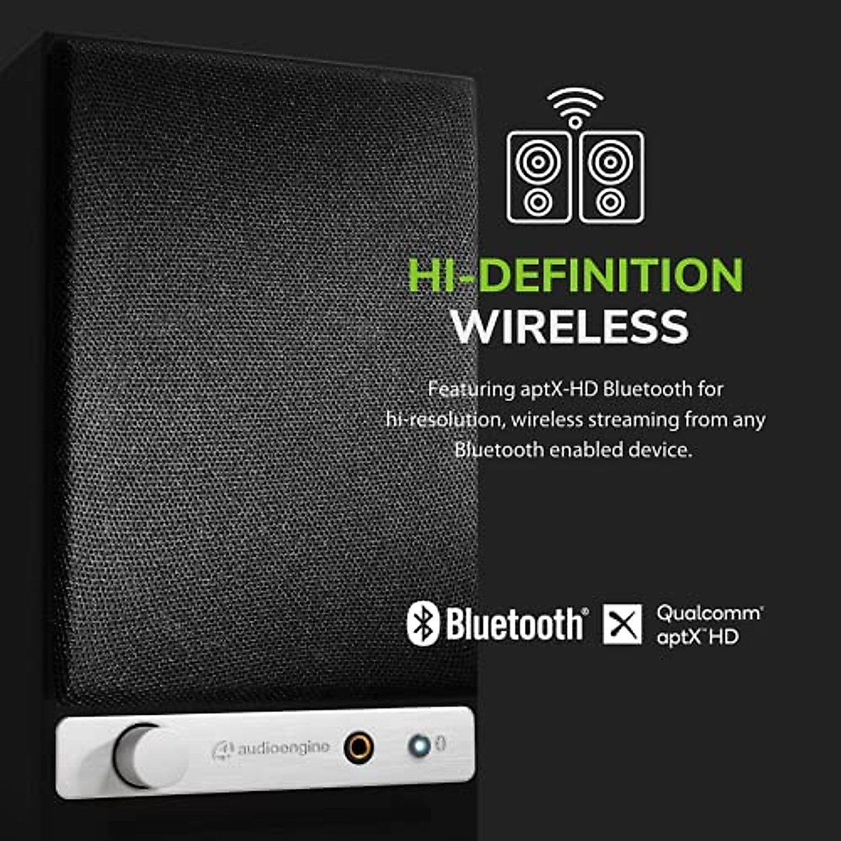 Audioengine HD3 Wireless Speakers with Bluetooth - 60W Powered Computer Speakers for Desktop Monitor and Home Music System with aptX HD Bluetooth, AUX, USB, RCA, 24-bit DAC (Black, Pair)