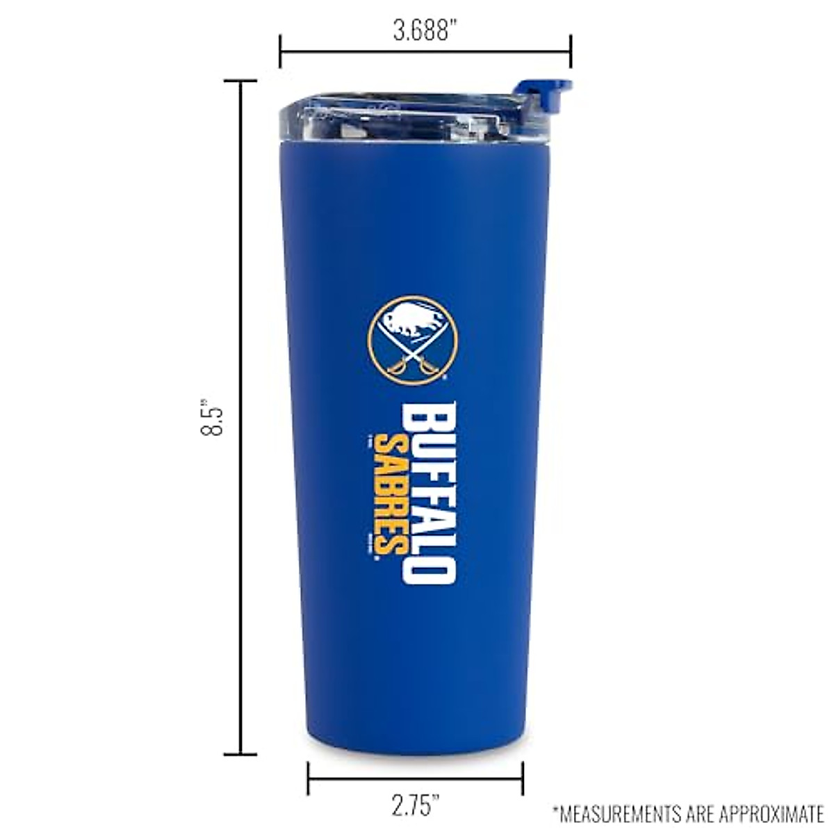 Rico Industries NHL Hockey Buffalo Sabres Royal Blue 24oz Stainless Steel Tumbler with Lid and Dual Functioning Lid
