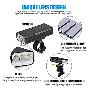 WASAGA USB Rechargeable Bike Light Set - 3000 Lumens Bike Headlight Super Bright Waterproof Bicycle Light and Taillight for Road Bike, BMX