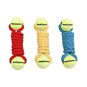 Mammoth Flossy Chews Twister Rope Toy with Tennis Balls – Premium Cotton-Poly Tug Toy for Dogs – Interactive Dog Tug Toy – Rope Dog Toy with Tennis Balls for Small Dogs - Mini 7.5" - Assorted Colors