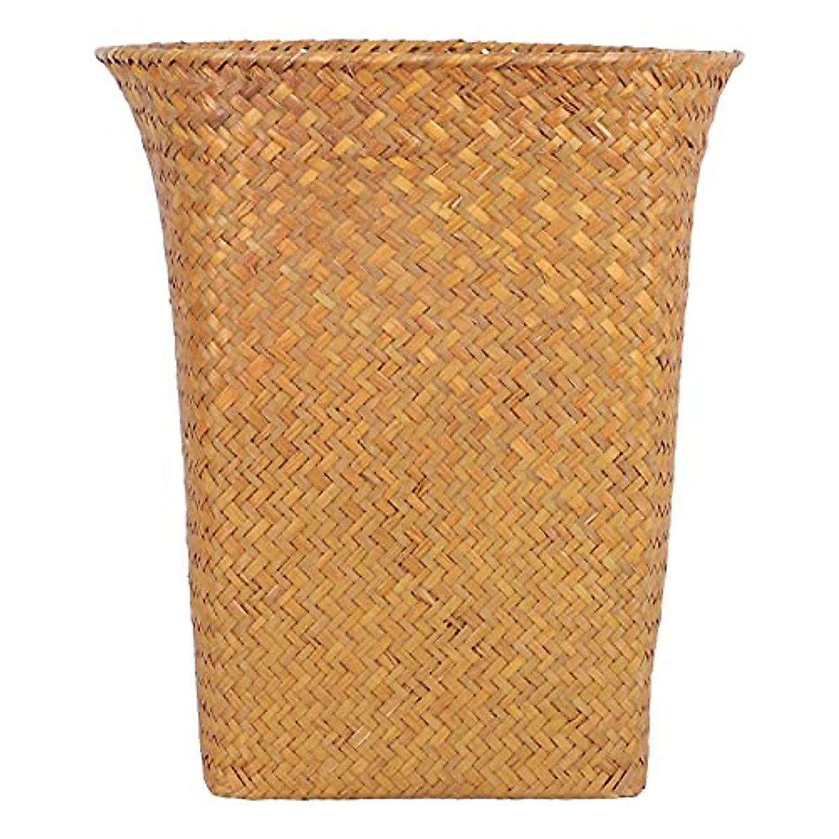 Healeved Straw Woven Wastebasket Wicker Trash Can Rattan Paper Storage Baskets Decorative Garbage Bin Rubbish Container Round Laundry Hamper Flower Vase Planter Holder Brown