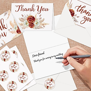 Levfla Floral Boho Thank You Cards 36 Pack Watercolor Pampas Grass Appreciation Cards Tropical Bohemian Gift Cards Set for Bridal Shower Baby Shower Weddings with Envelopes and Stickers