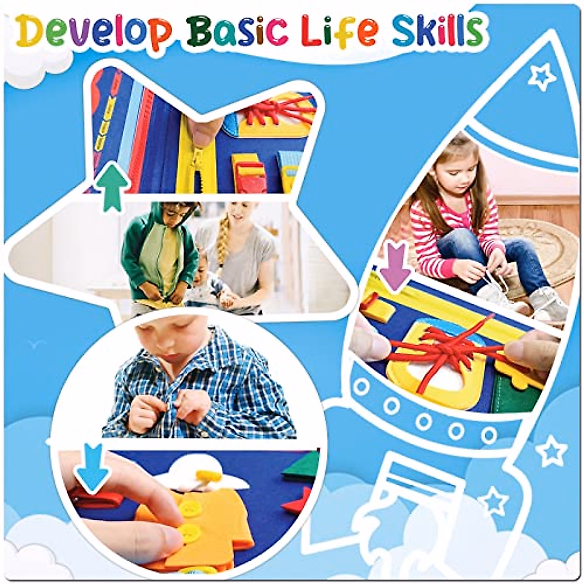 Busy Board Toddlers Sensory Activity - Montessori Toys 1 Year Old Boy Airplane Travel Essentials Kids Ages 1-3 Road Trip Games Quiet Book 2-4 Yr Birthday Gifts Learning Toy 18 Months Baby Educational