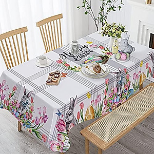 Hexagram Easter Tablecloth, Easter Table Cloth Rectangle 60x84 inch, Indoor or Outdoor Spring Easter Kitchen Table Decorations for Dinner