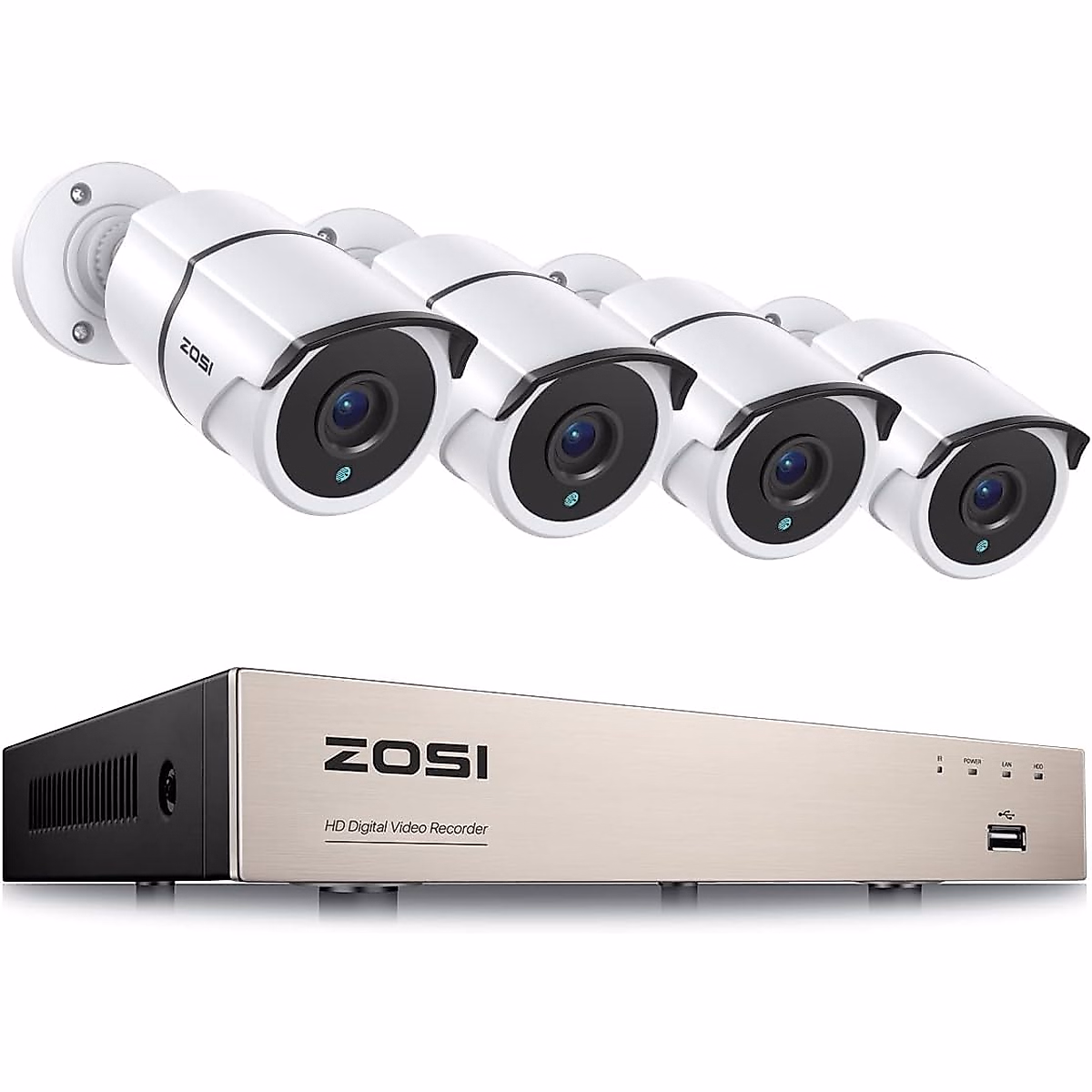 ZOSI 5MP Lite Home Security Camera System,H.265+ 8Channel CCTV DVR and 4PCS 1920TVL 1080p Weatherproof Outdoor Indoor Surveillance Cameras,120ft Night Vision,Remote Access,No Hard Drive