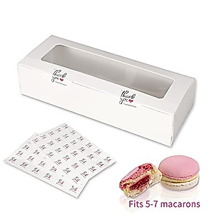 30 Pack Macaron Boxes Packaging for 5 to 7 Macarons with 60 Pcs Stickers for Home DIY Baking Gift(White)