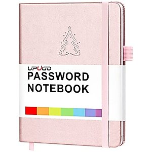 Password Book with Alphabetical Tabs, UpUGo Internet Address and Password Keeper Notebook for Computer & Website Logins, Medium Compact Size, Rose Gold