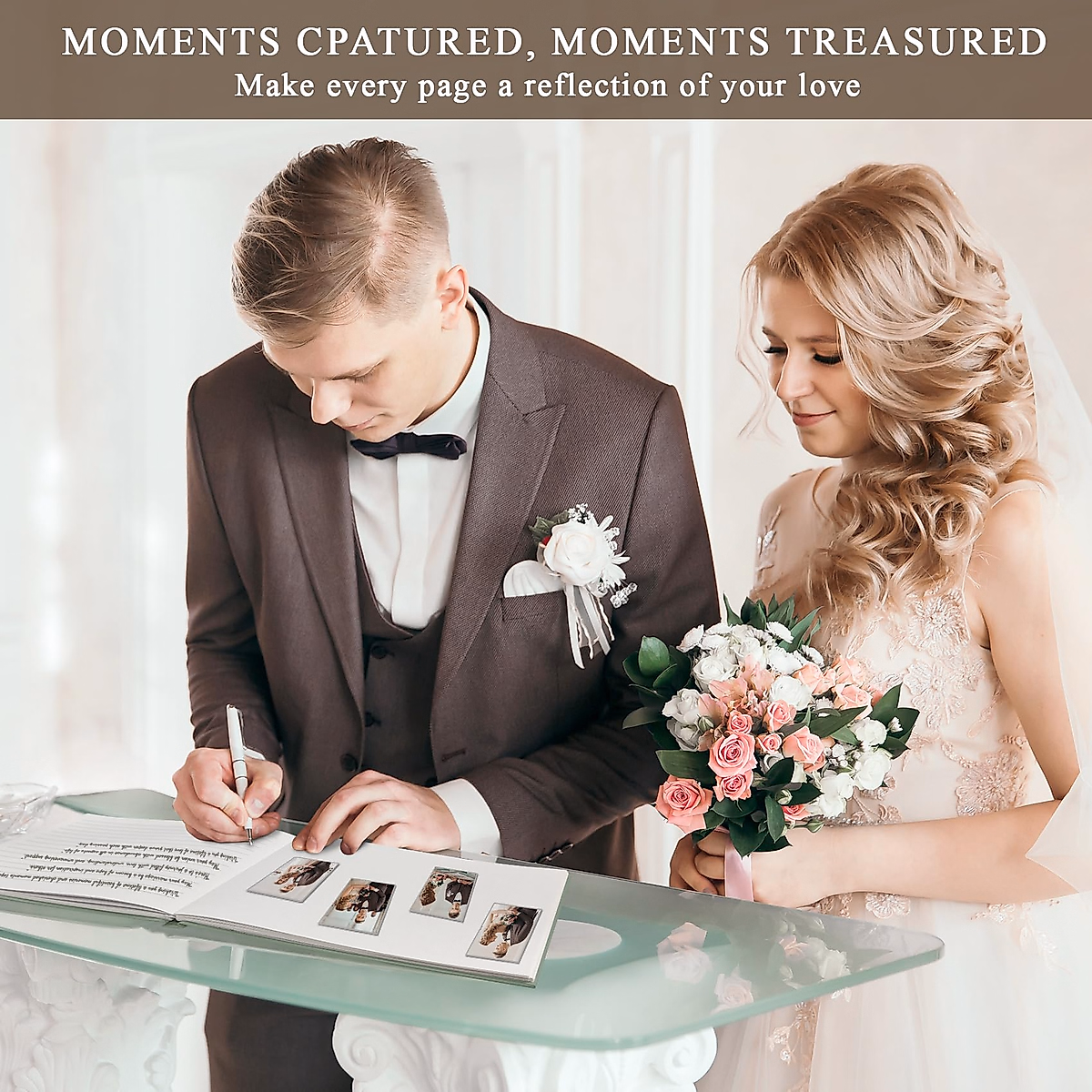 Wedding Guest Book - Elegant Guest Book for Wedding Receptions and Baby Shower, Polaroid Guest Book for Wedding and Celebration Events -100 Blank & Lined Pages for Guest Sign in and Photos - Green