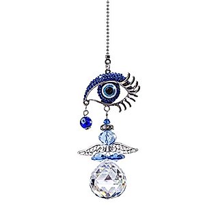 Hanging Crystal Angel Suncatcher Blue Evil Eye Protection and Good Luck Charm Chandelier Lamps Pendant(12.5in)