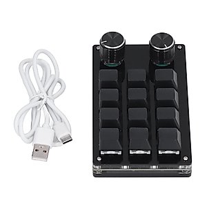 ASHATA Mechanical Gaming Keypad, 12 Keys 2 Knobs Small DIY Programming Keypad Keyboard, Gaming Keyboard with USB Cable for Office Game Music Media