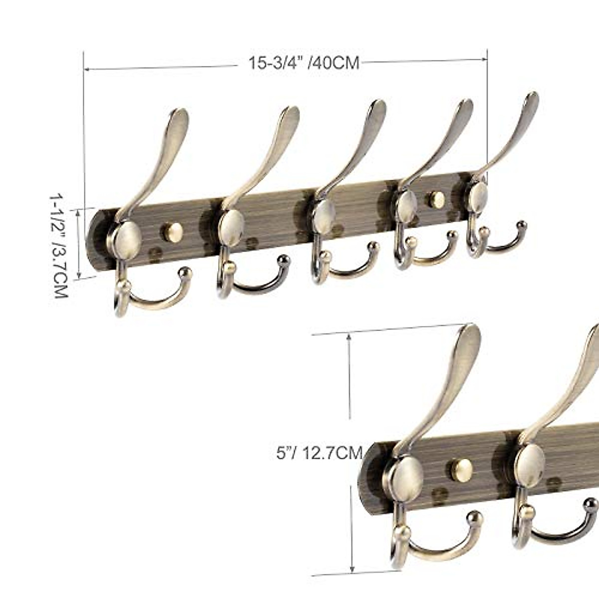 Coat Rack Wall Mounted, Coat Hanger Wall 5 Tri Hooks Heavy Duty Stainless Steel Coat Hook Rail for Coats Towels Purse Robes Keys and Hats(Bronze)