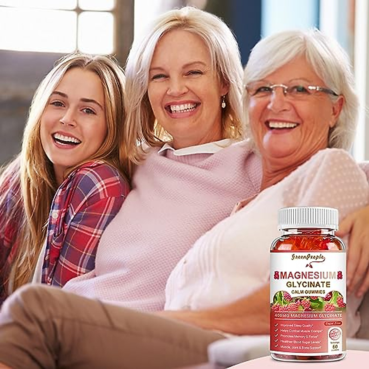 Magnesium Glycinate Gummies 400mg - Sugar Free Magnesium Potassium Supplement with Vitamin D, B6, CoQ10 for Calm Mood & Sleep Support - 60 Raspberry Gummies