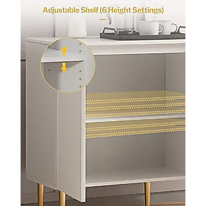 SICOTAS Fluted White Storage Cabinet, Wood Sideboard Buffet Cabinet with Spray-Painted Finish, Multifunctional Console Table with Storage Credenza Accent Cabinet for Living Room, Dining Room, Hallway