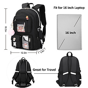 Laptop Backpacks 16 Inch School Bag College Backpack Large Travel Daypack Kawaii Bookbags for Teens Girls Women Students (Black)